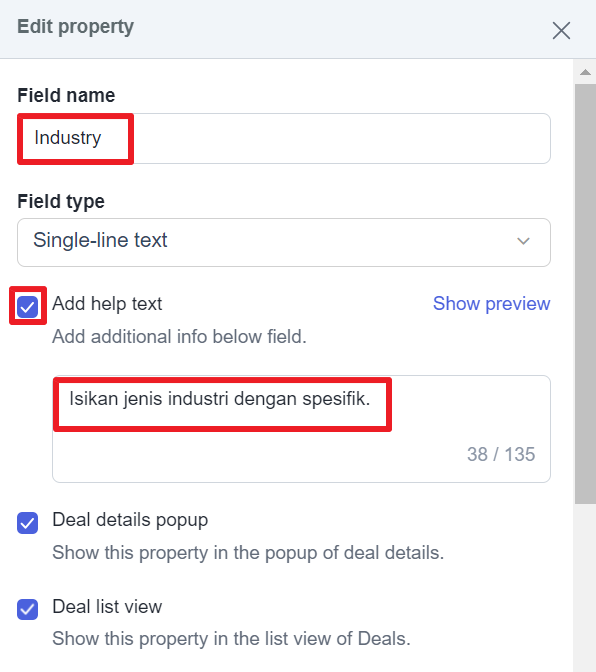 Bagaimana Cara Mengatur Help Text pada Deals – Mekari Qontak