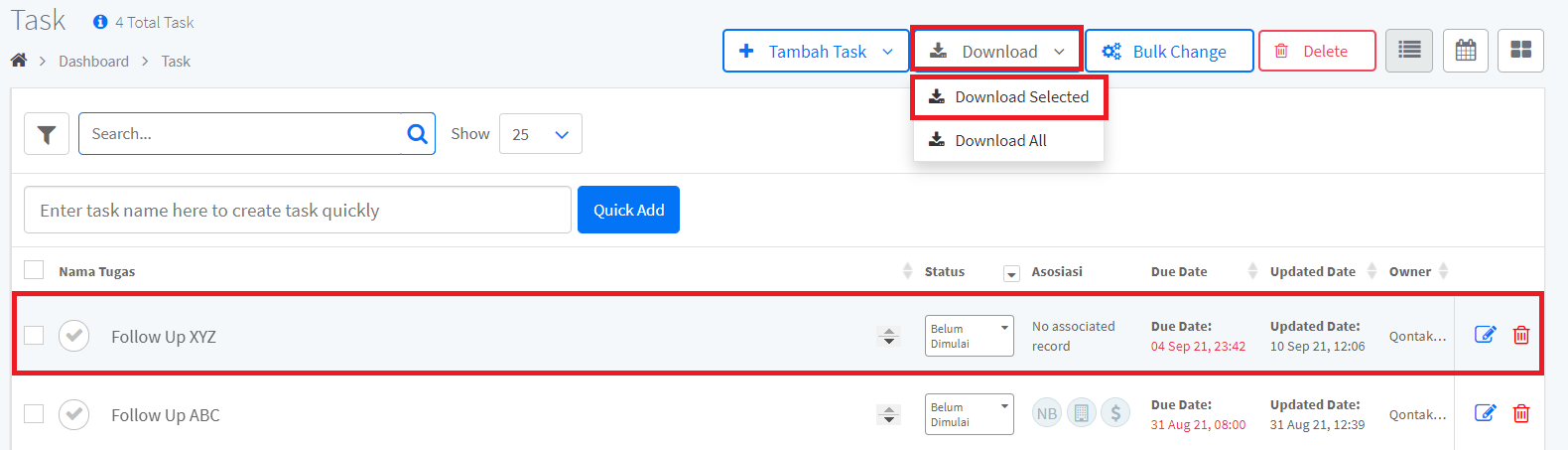 Bagaimana Cara Mengunduh/Download Data Task – Mekari Qontak
